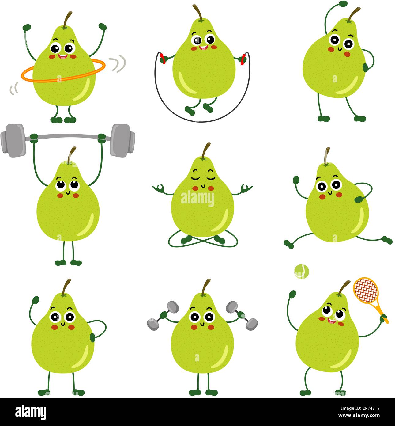 Set of funny pear mascot making gym Stock Photo - Alamy