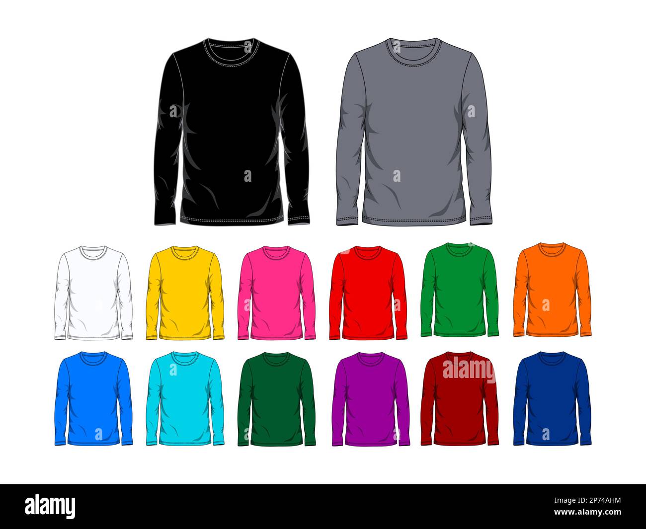 Fourteen Color Long Sleeve T Shirt Design Template Front View Vector