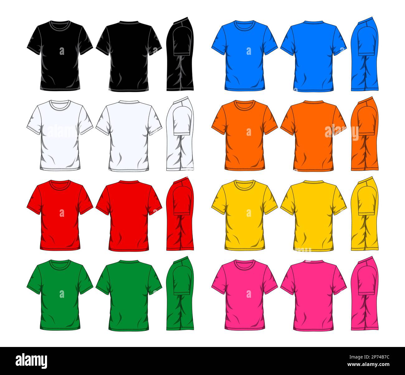 Colorful T Shirt Template Front Back And Side Vector Illustration