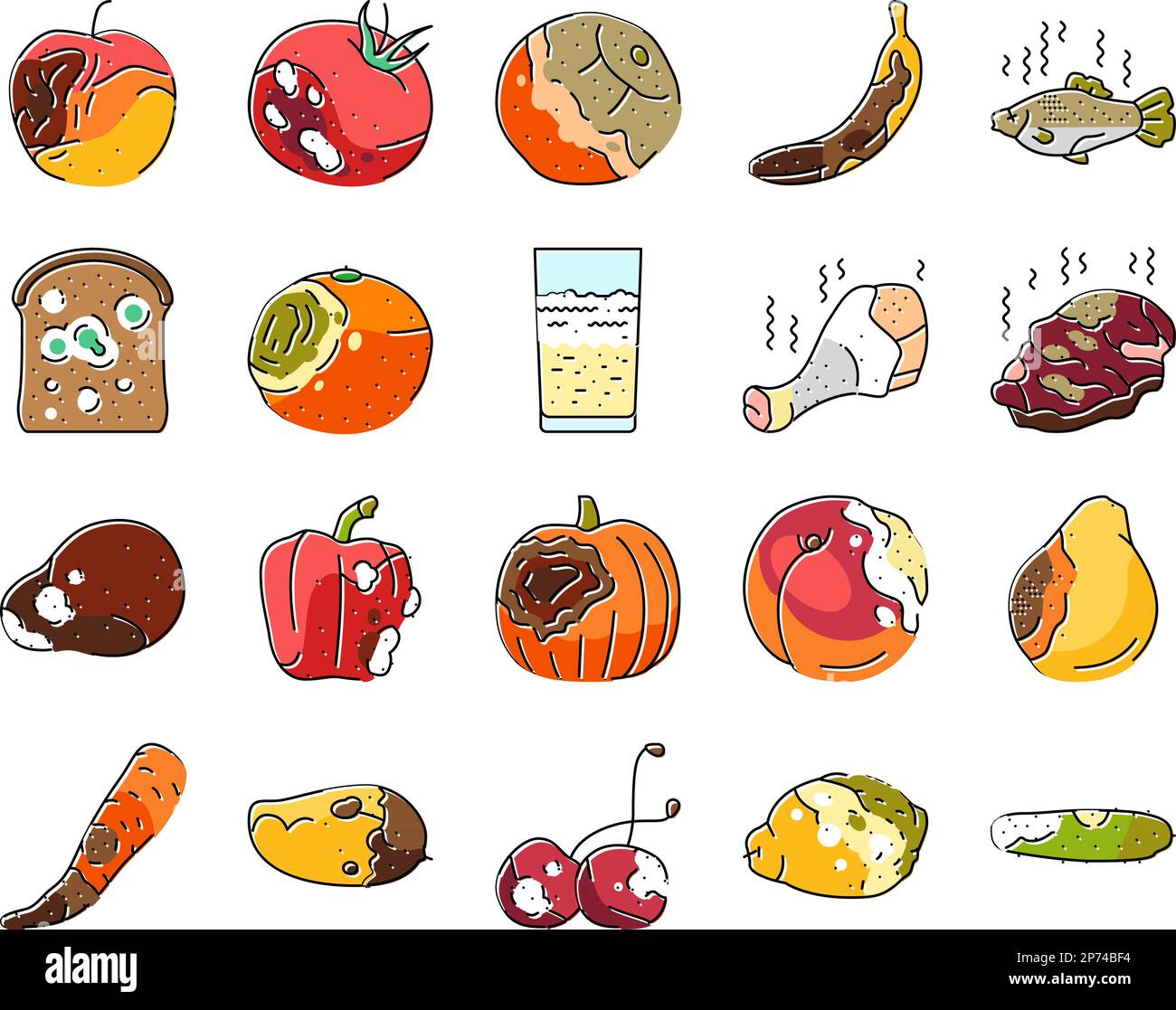 rotten food fruit waste garbage icons set vector Stock Vector Image ...