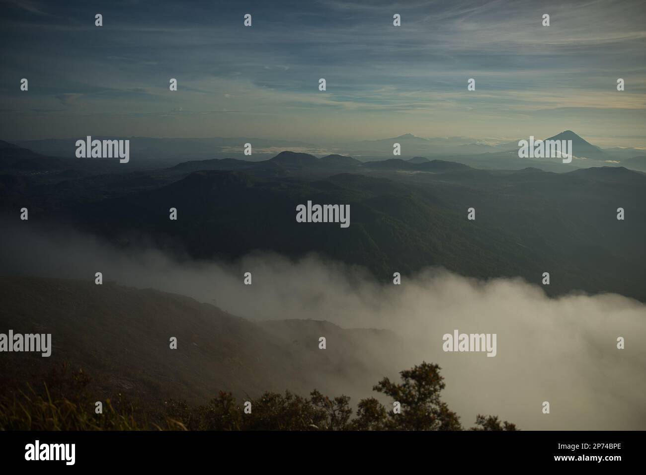 Epic view from the top of Mount Inerie on Fores, the view a misty ...
