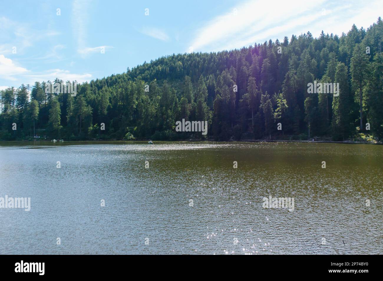 Beautiful Mummelsee Germany lake in Black Forest with clear blue sky ...