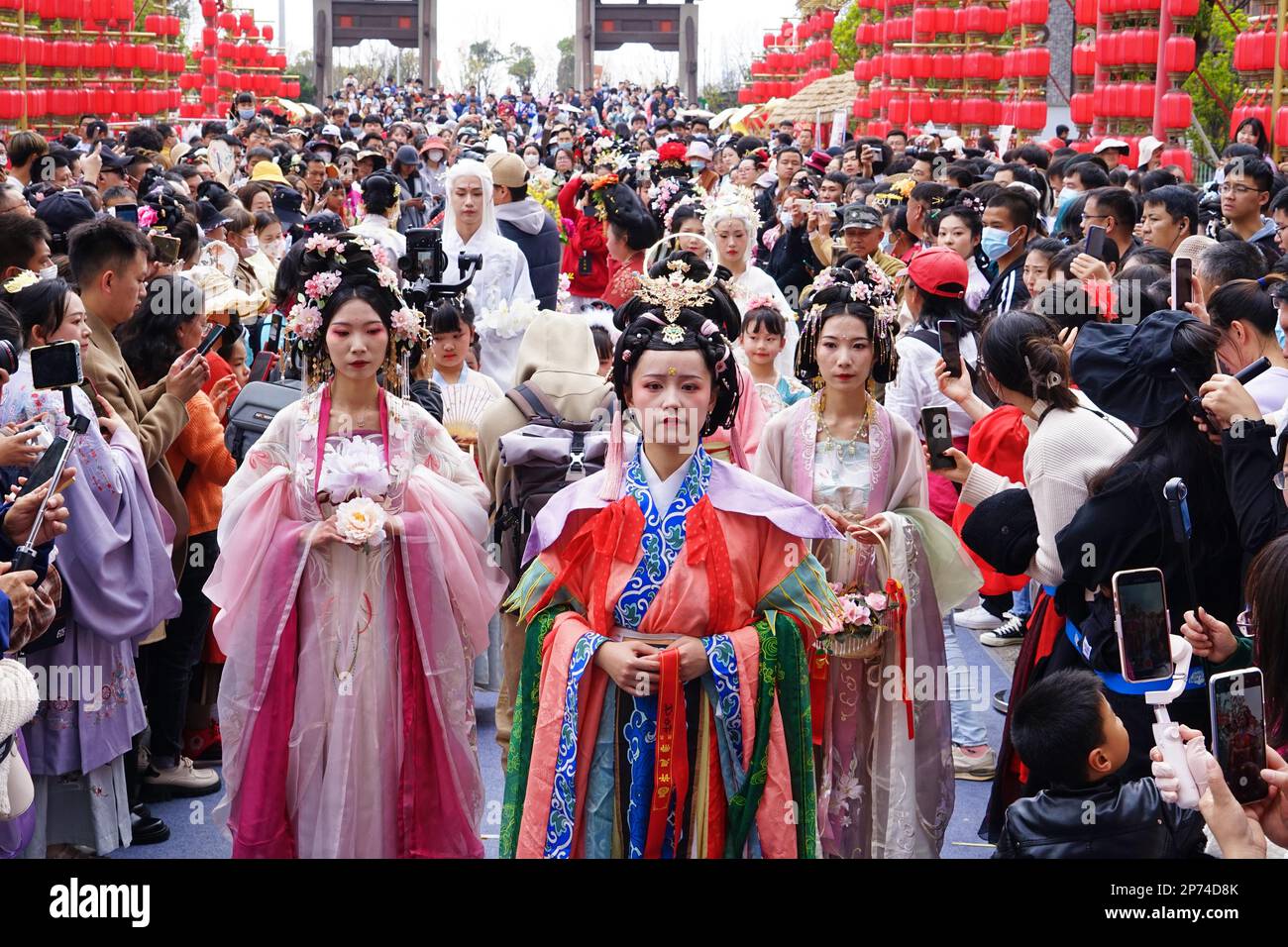People wear hanfu at the 8th Flower Festival in Kunming City, southwest ...