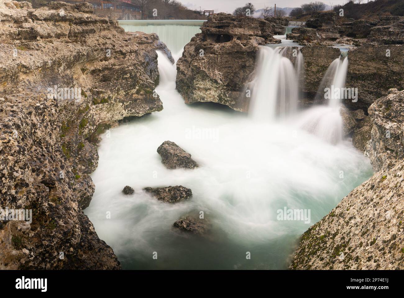 Spring Niagara waterfall in Montenegro with fast water stream, long ...