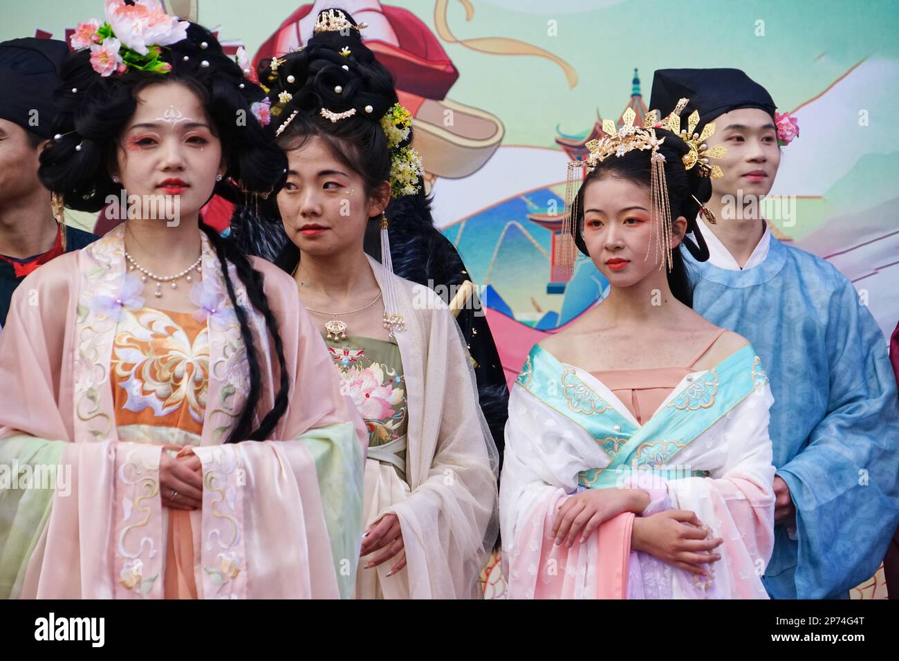 People wear hanfu at the 8th Flower Festival in Kunming City, southwest ...