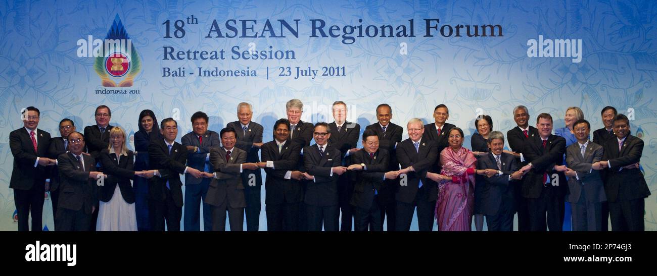 ASEAN Regional Forum ministers, front row from left, North Korea's Pak ...