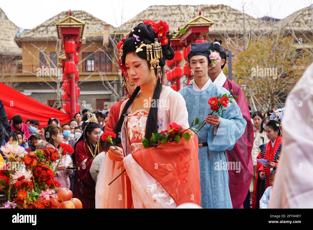 People wear hanfu at the 8th Flower Festival in Kunming City, southwest ...