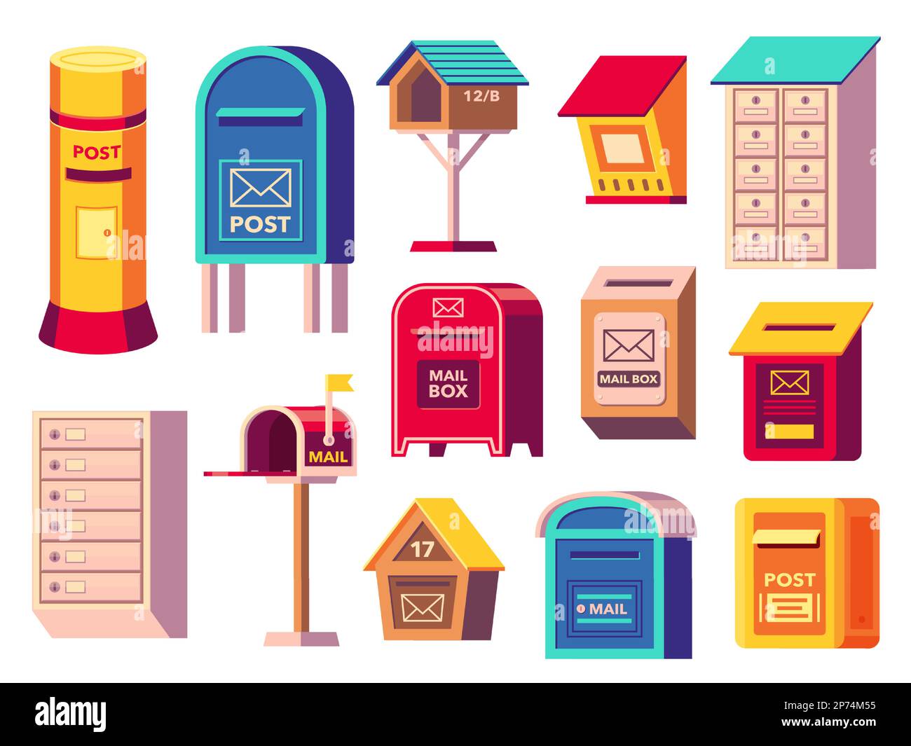 Mailboxes collection. Postbox icons for receiving letters, post ...