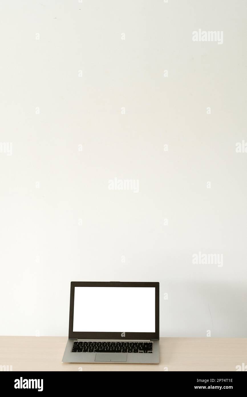 computer technology e-commerce laptop white screen Stock Photo - Alamy