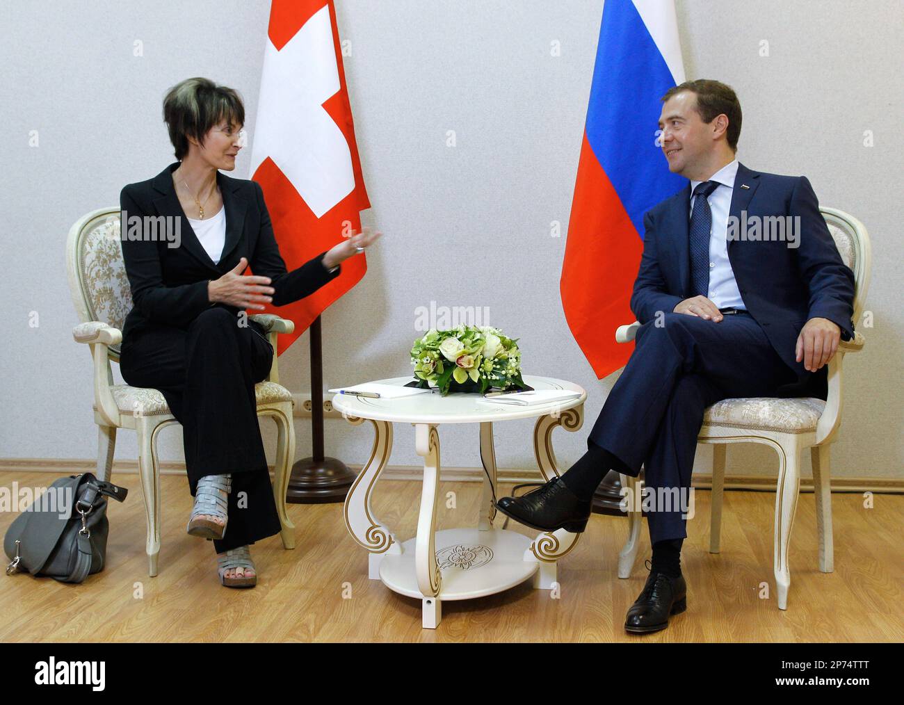 Russian President Dmitry Medvedev, right, listens to Swiss President ...