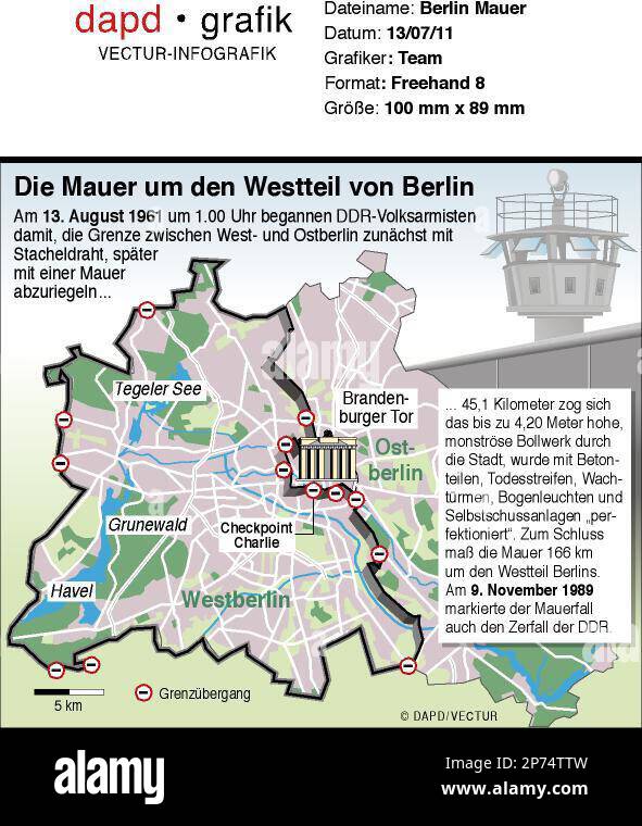 GRA103 GRAFIK BERLIN MAUER - Karte der Stadt mit dem Verlauf der Mauer ...