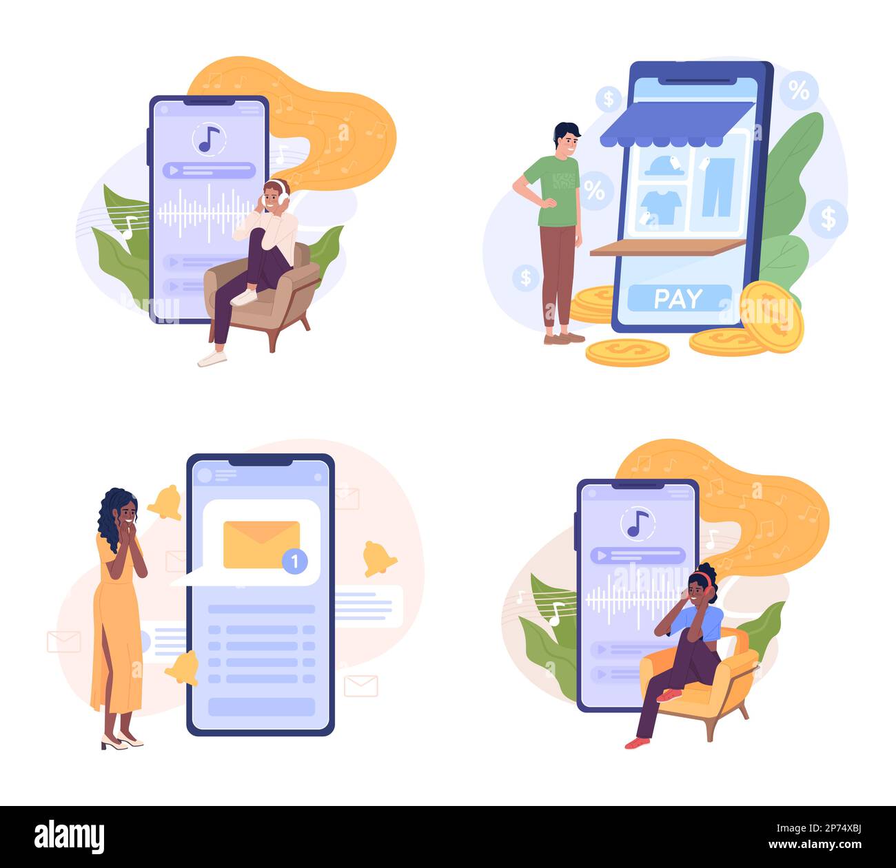 Mobile phone users flat concept vector spot illustration set Stock ...