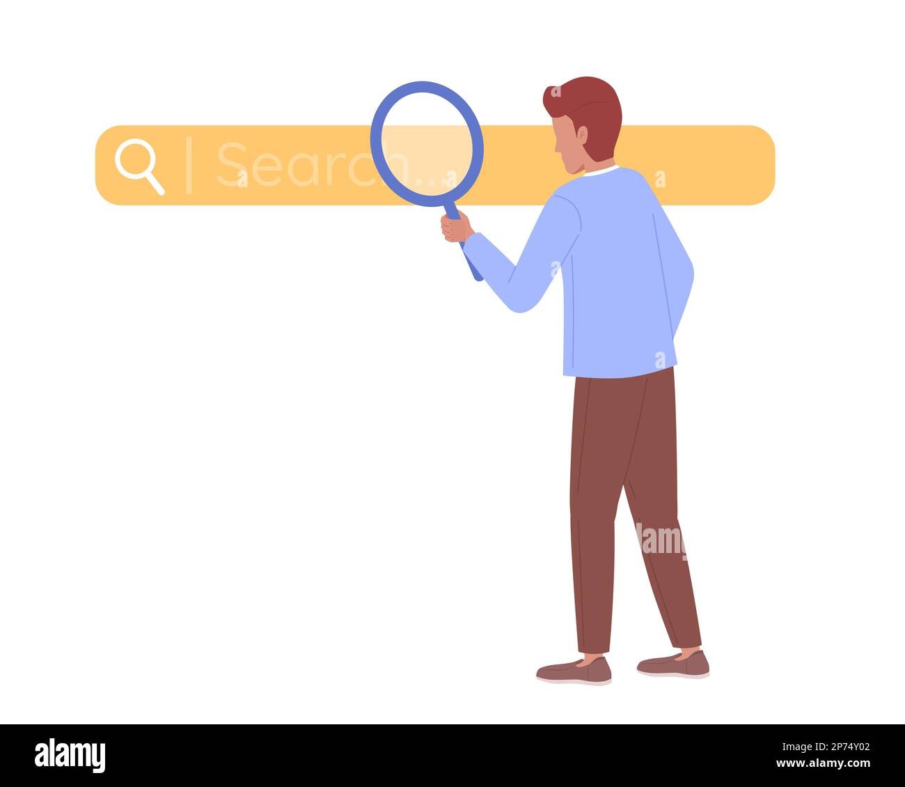 Man with magnifying glass searching on internet flat concept vector ...