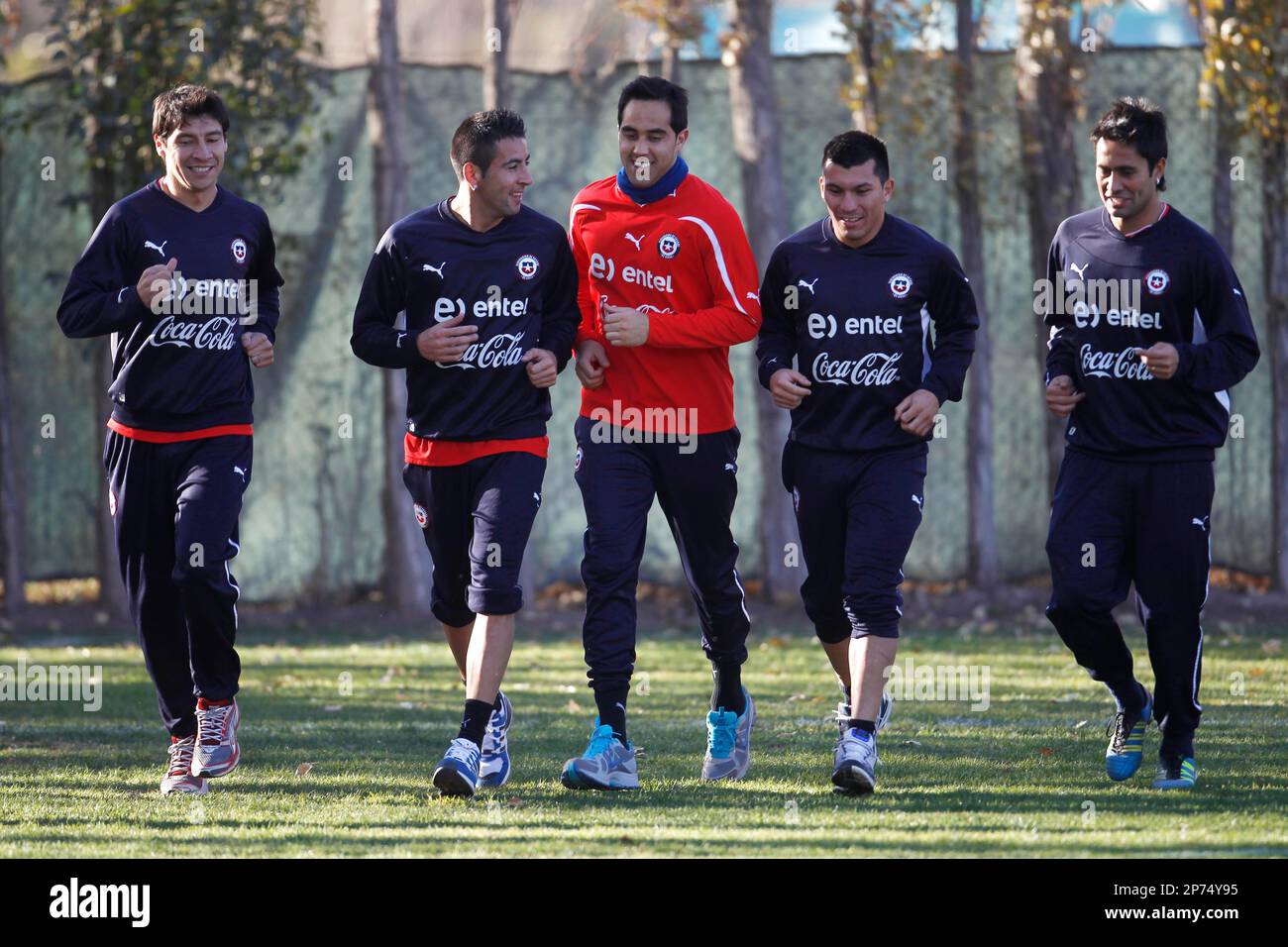 Chile's players, from left to right, Pablo Contreras, Mauricio Isla ...