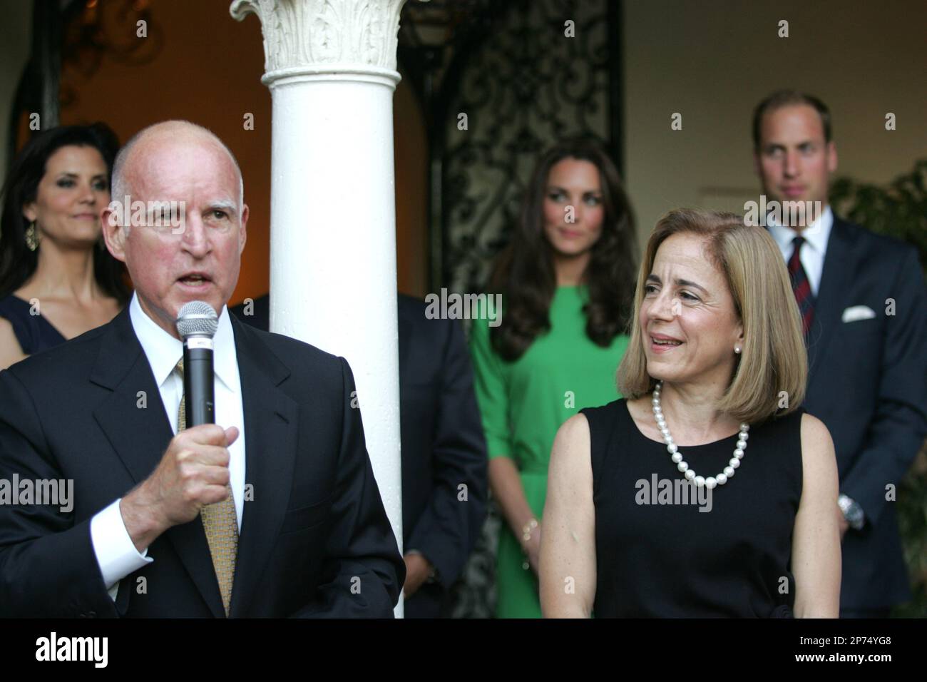 California Gov. Jerry Brown, speaks as his wife Anne Gust Brown looks ...