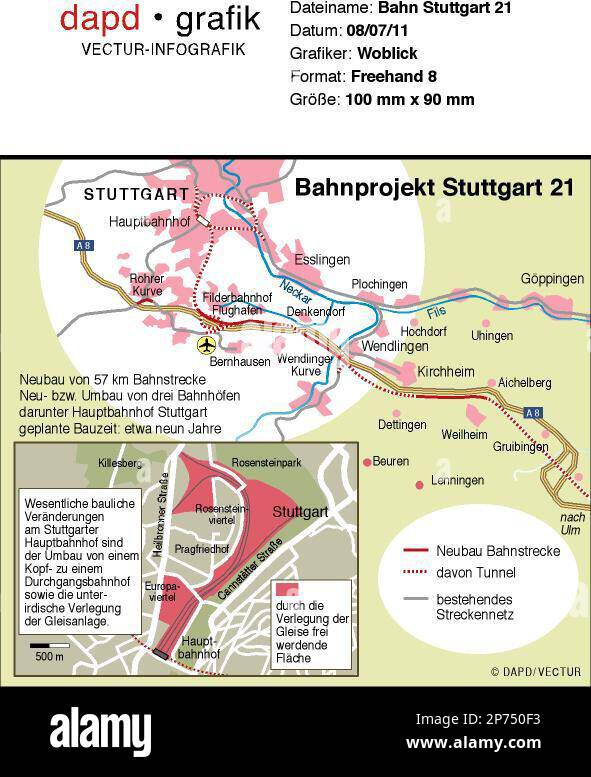 GRA102 GRAFIK BAHN STUTTGART 21 - Karte Grossraum Stuttgart und ...