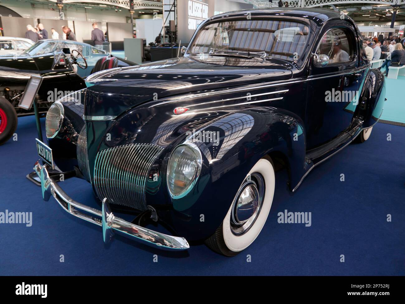 Three-Quarter Front View of a 1939, Dark Blue, Lincoln Zephyr 3 Window ...