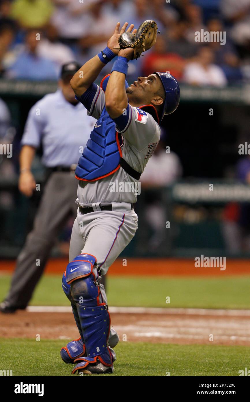 Texas Rangers Yorvit Torrealba in a game against the Tampa Bay Rays at ...