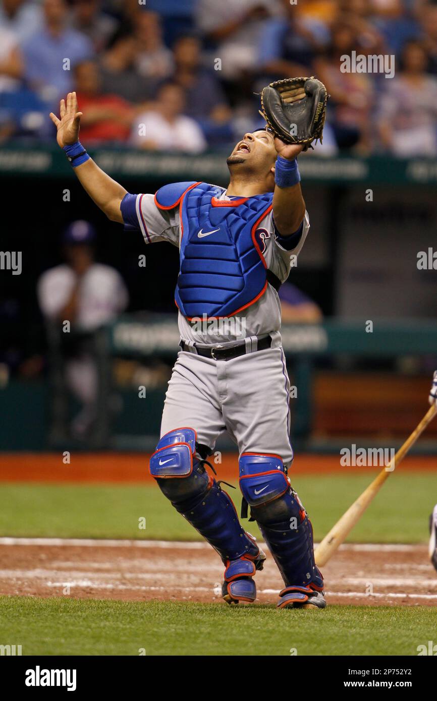 Texas Rangers Yorvit Torrealba in a game against the Tampa Bay Rays at ...