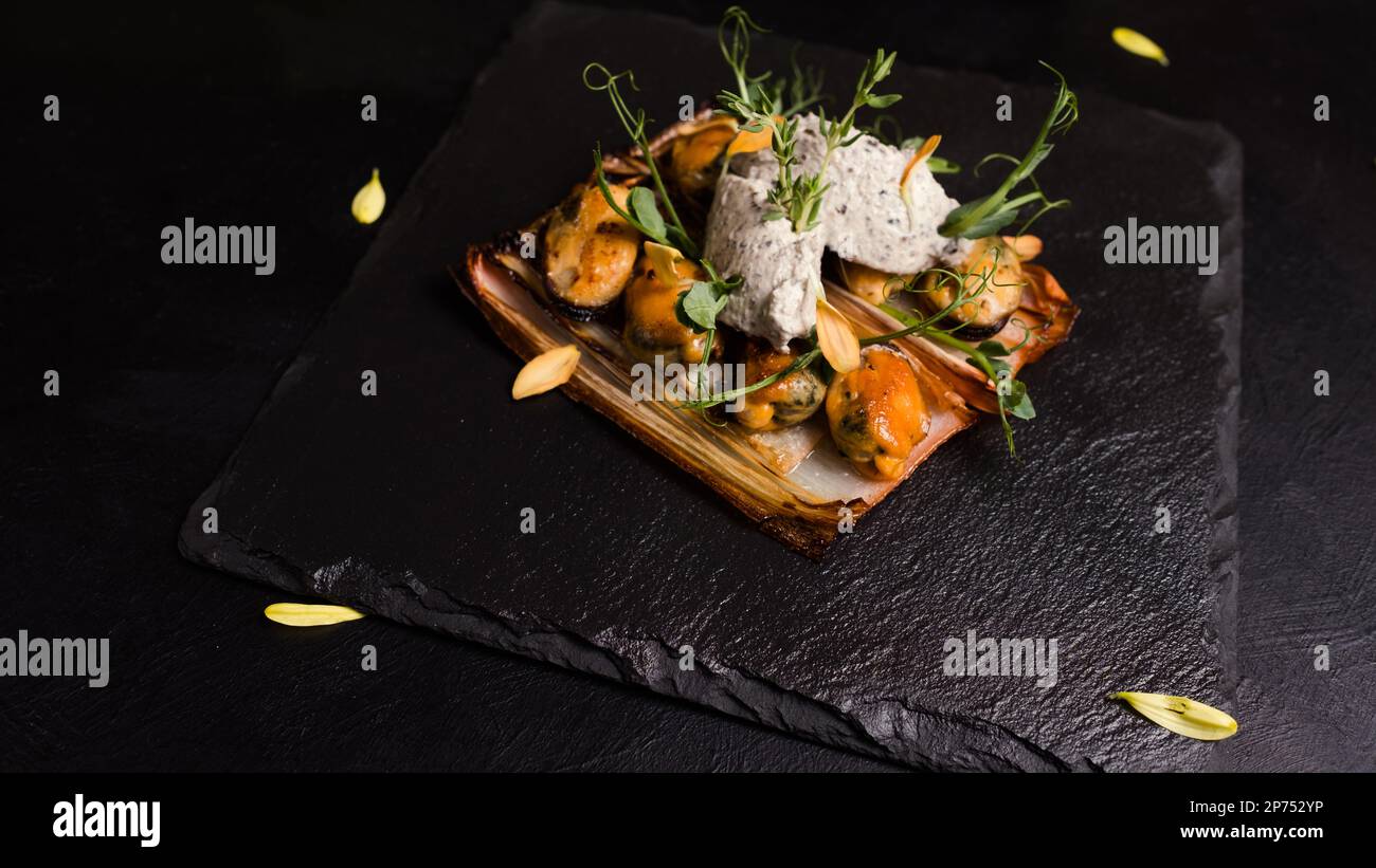 pate restaurant gourmet food on dark background Stock Photo - Alamy