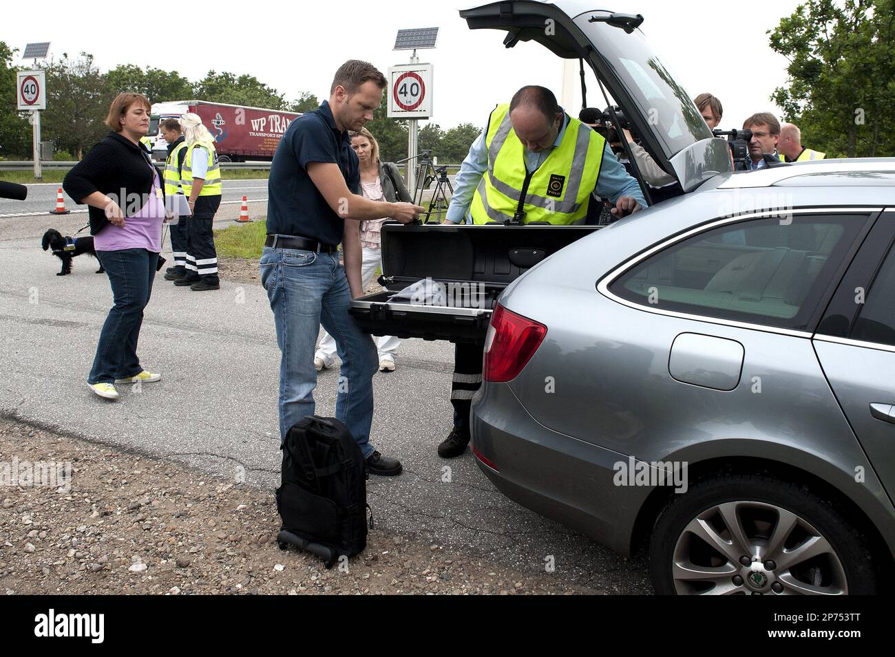 Customs officials check a vehicle at Froeslev, Denmark on the Danish ...