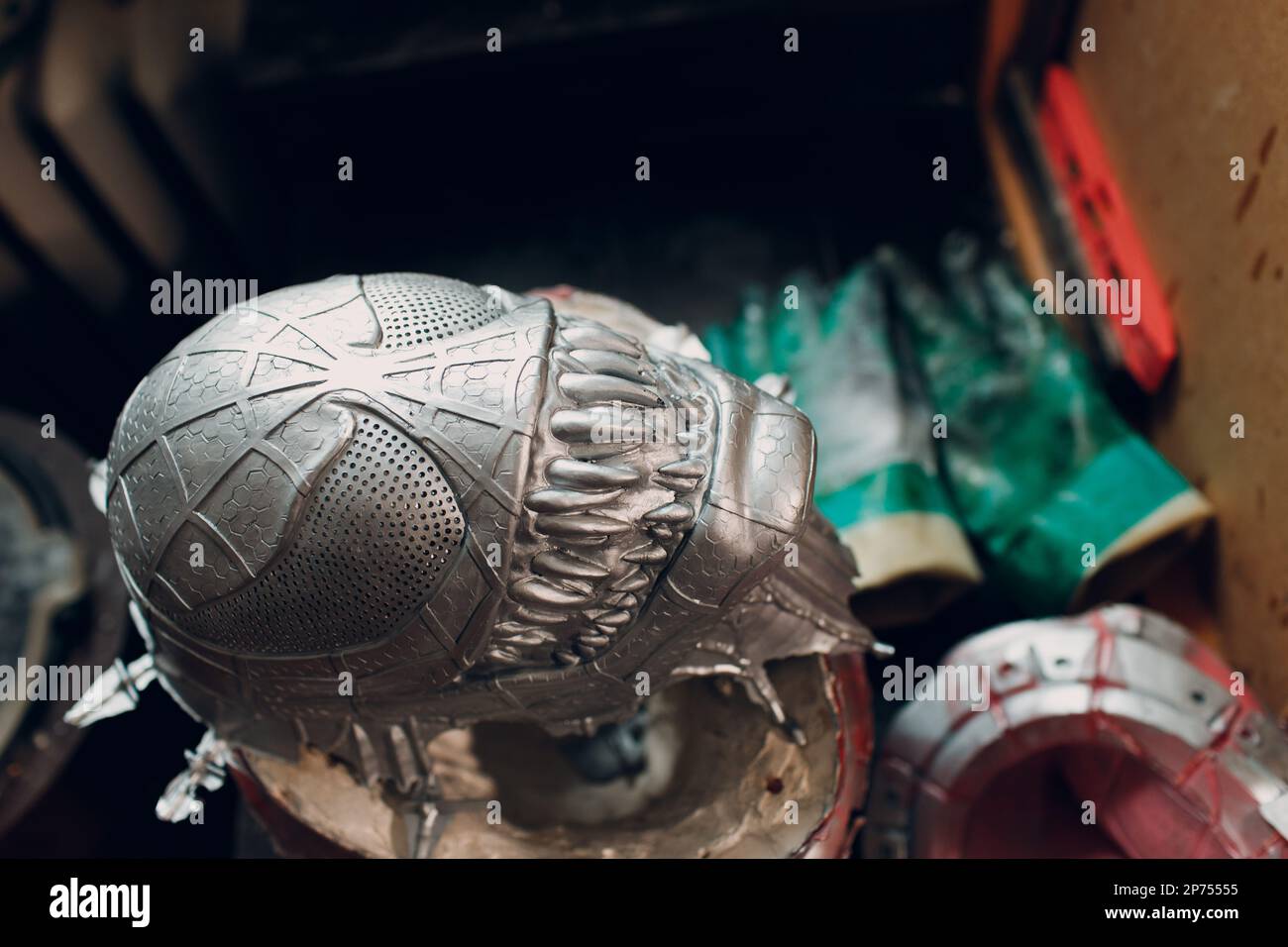 Artisan craftsman create mask based on plaster cast. Gypsum mold and ...