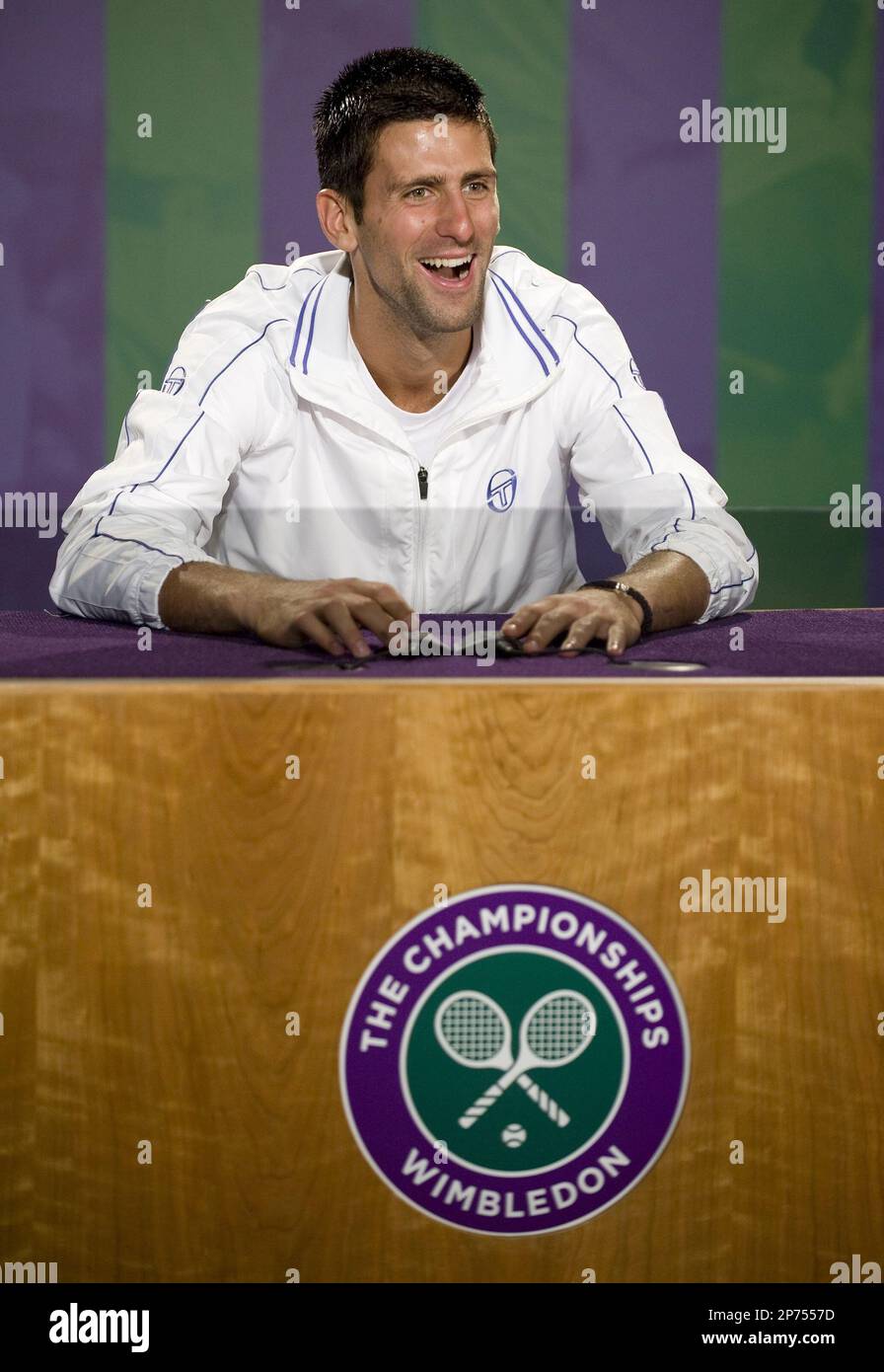 Serbia's Novak Djokovic smiles during a press conference after ...