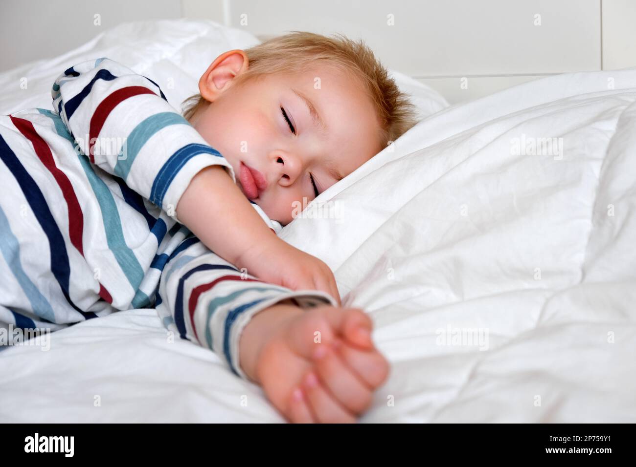 Sleeping Child in Bed. Cute Little Kid Sleeps Sweetly on Cozy White ...