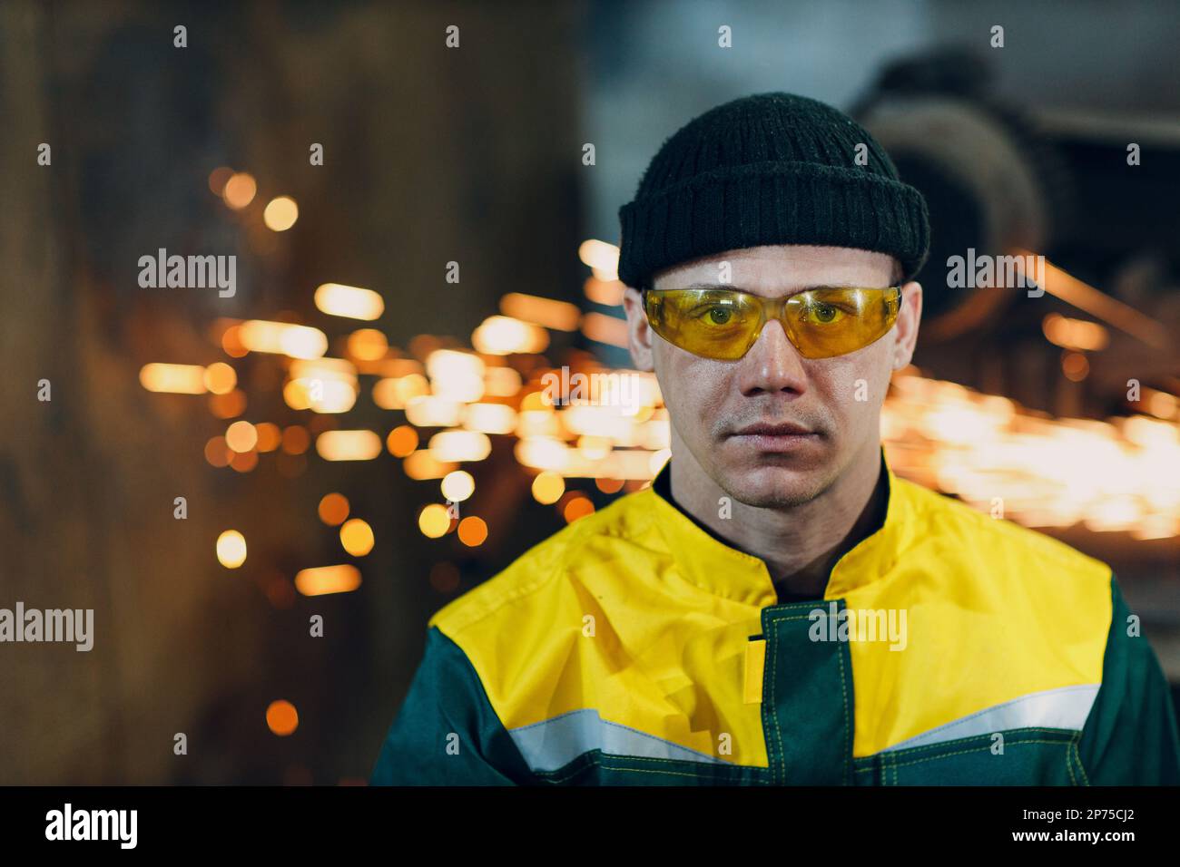 Portrait of man worker Engineer Wearing Uniform, protective glasses ...
