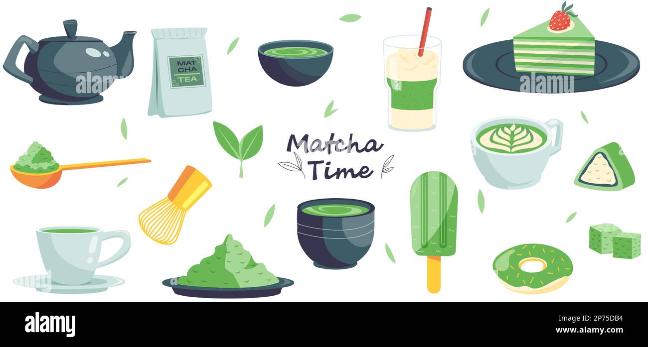 Matcha tea. Traditional asian green leaf beverage, mochi organic ...