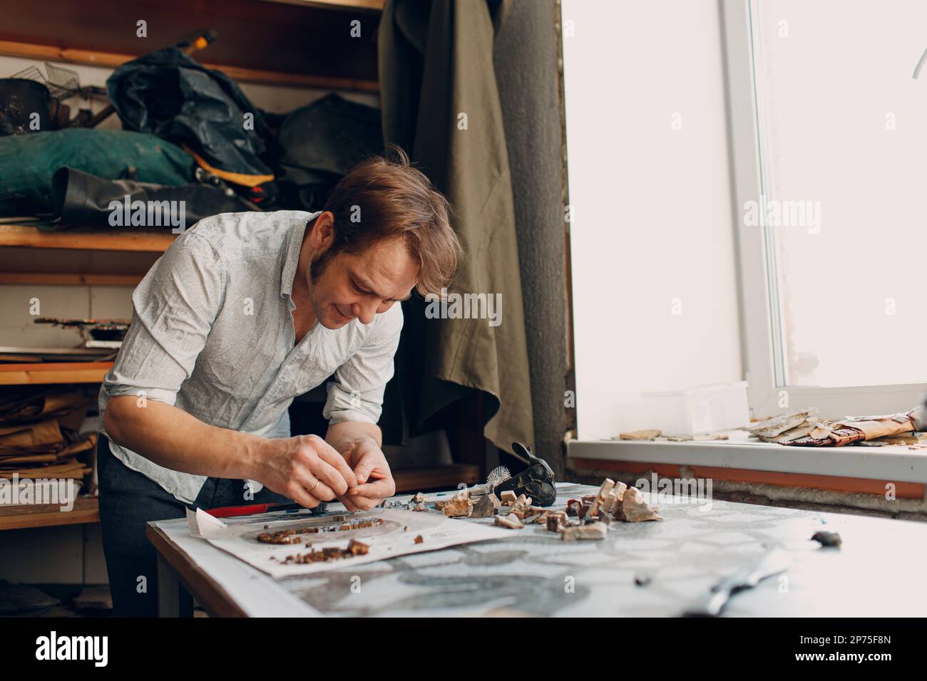 Materials sketch and tools for making colored smalt glass mosaics ...