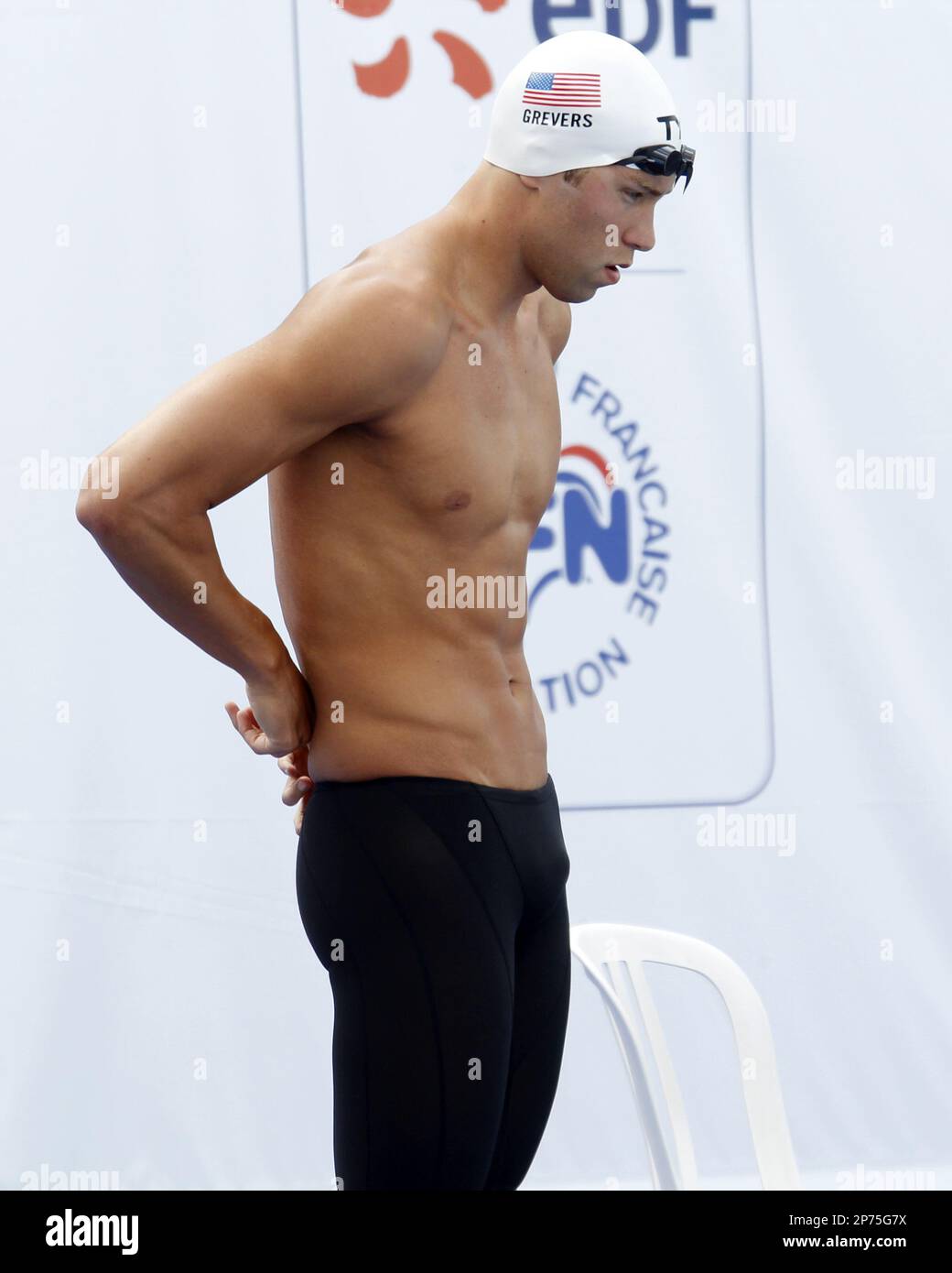 Matthew Grevers, of the USA, prepares to start in the mens 100 meter ...