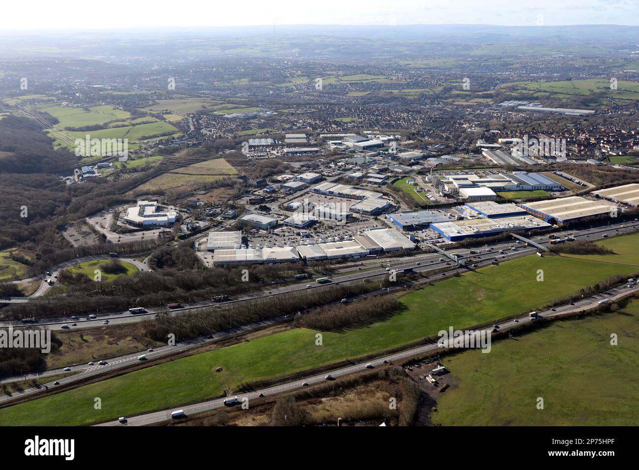 aerial view of Birstall near Leeds, West Yorkshire, UK Stock Photo - Alamy