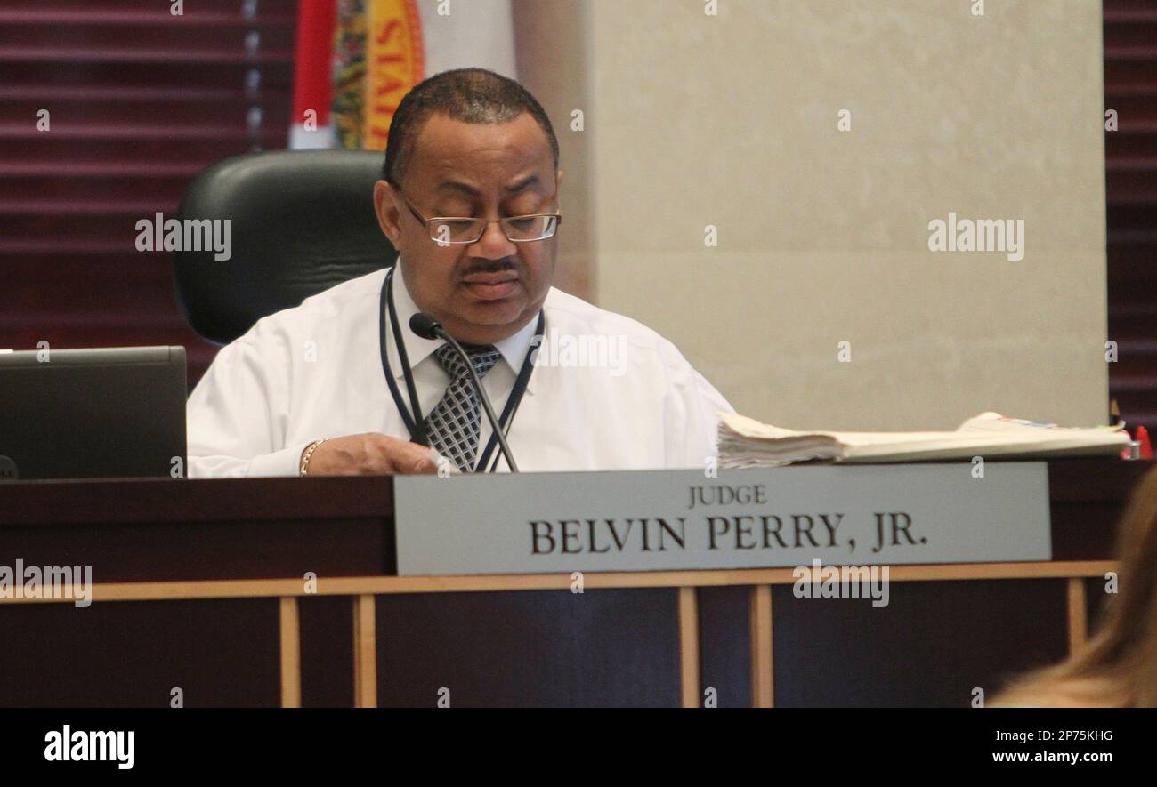 Judge Belvin Perry sits in the courtroom before the start of court, in ...