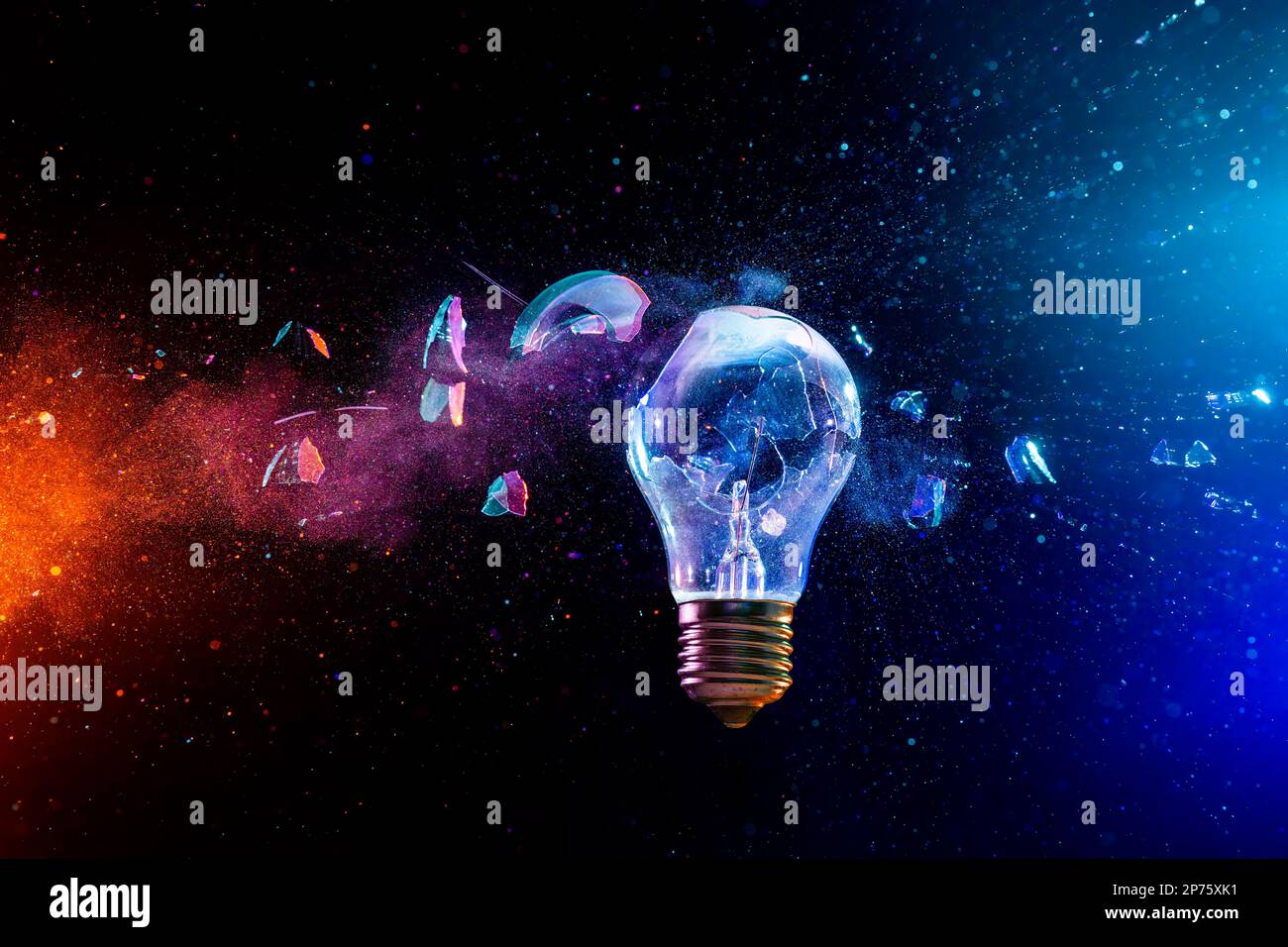 vintage bulb struck and exploded on black background Stock Photo - Alamy