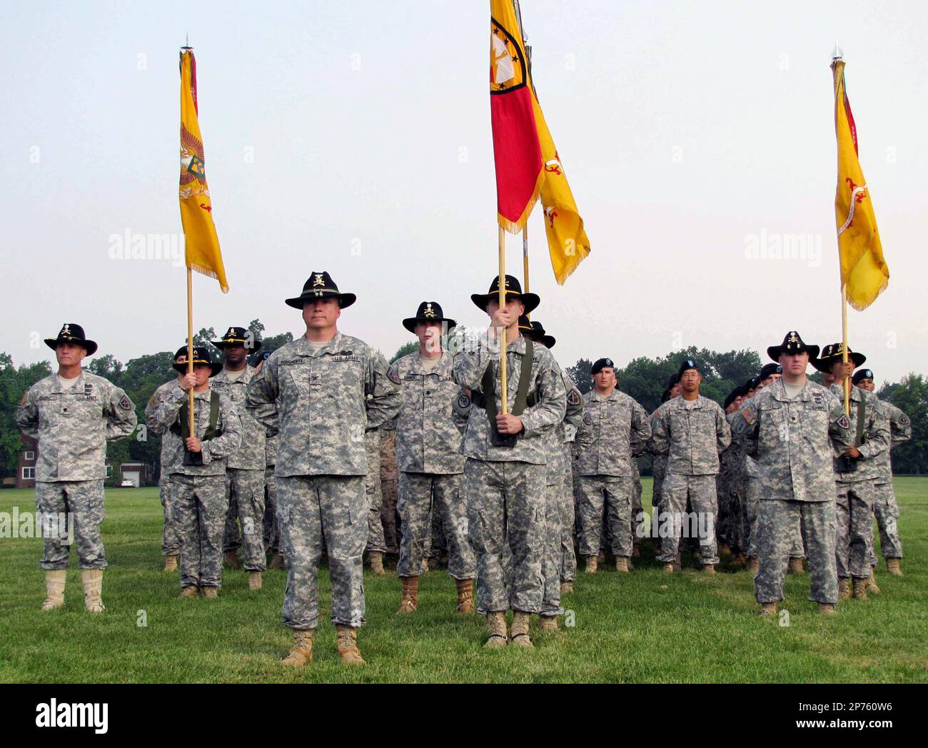 The 316th Calvary Brigade prepares for a casing ceremony symbolizing ...