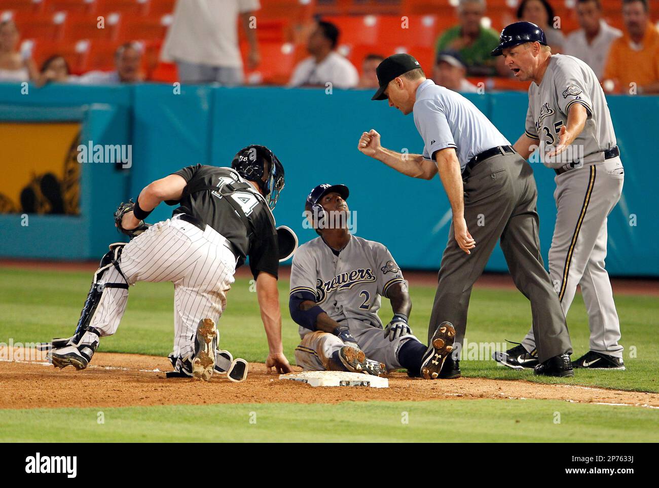Milwaukee Brewers Nyjer Morgan plays in a game against the Florida ...