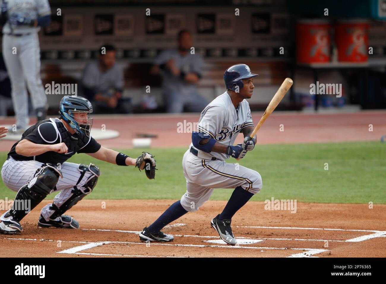 Milwaukee Brewers Nyjer Morgan plays in a game against the Florida ...
