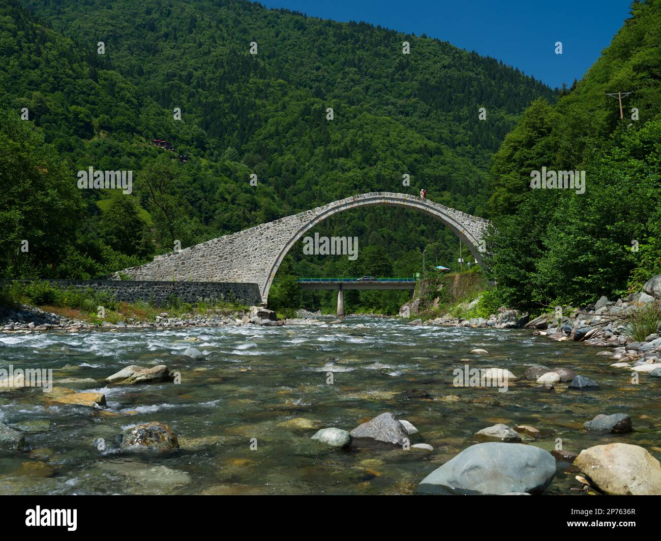 Famous Senyuva ( Cinciva ) Stone bridge on the Firtina valley. Northern ...