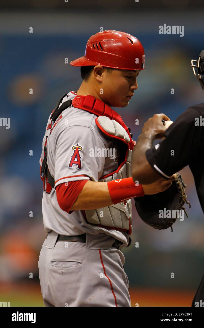 Los Angeles Angels Hank Conger plays in a game against the Tampa Bay ...