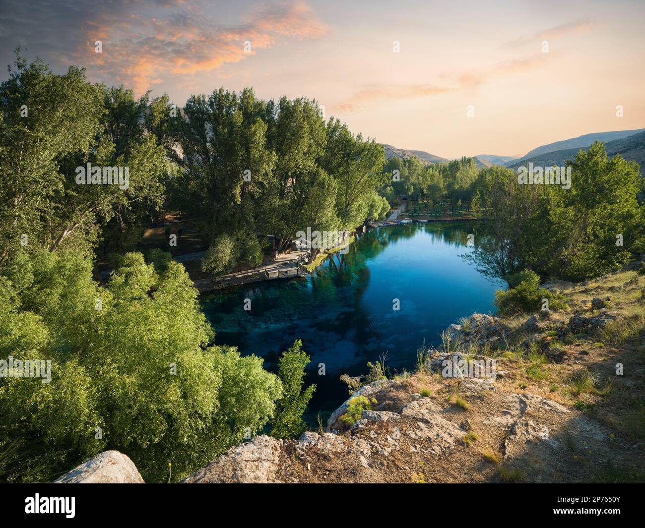 Morning view of the wonderful Gokpinar lake in Gurun district. Turkey's ...