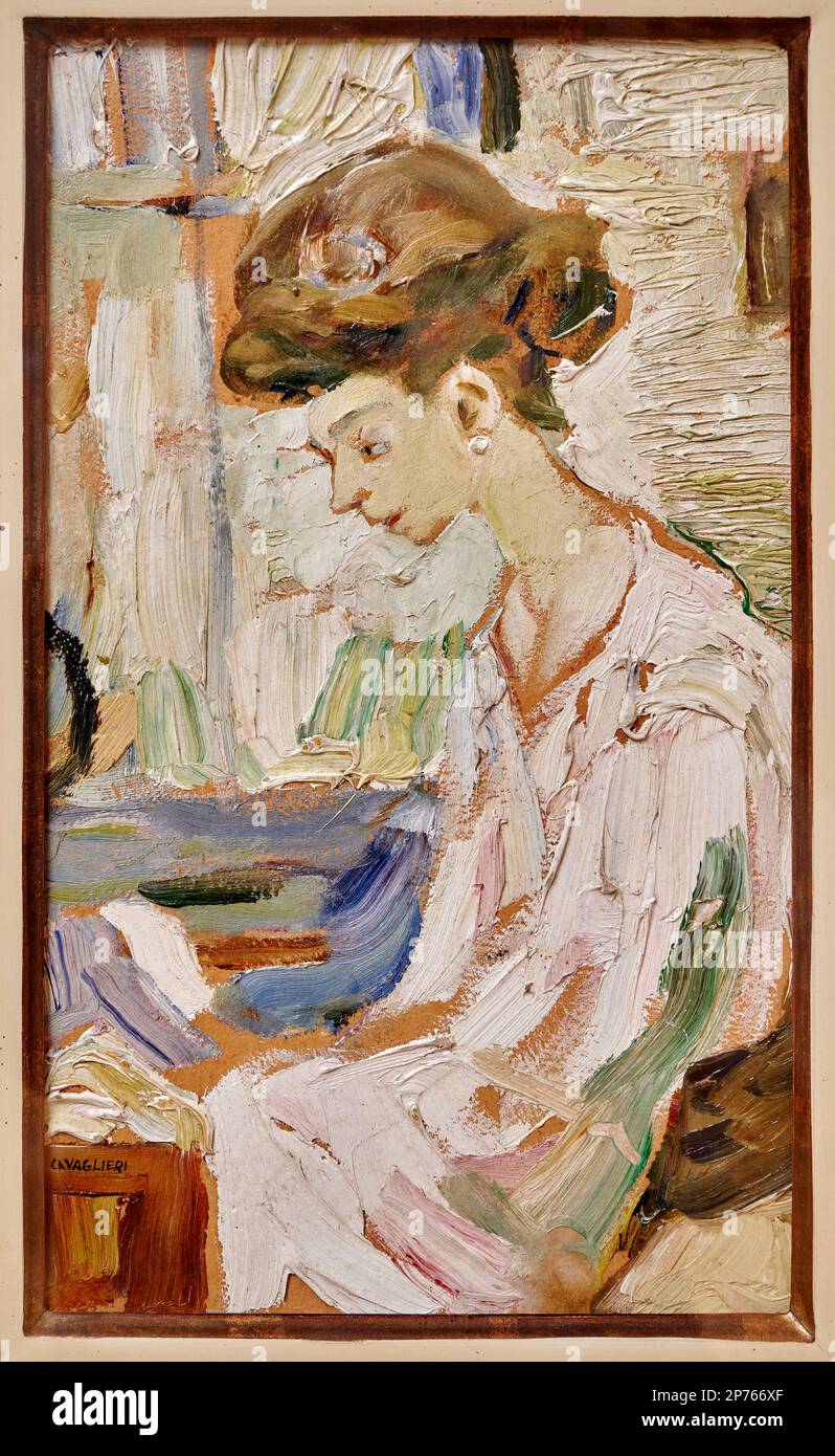 Femme de Profil - olio su cartone - Mario Cavaglieri -1910 - Piacenza ...