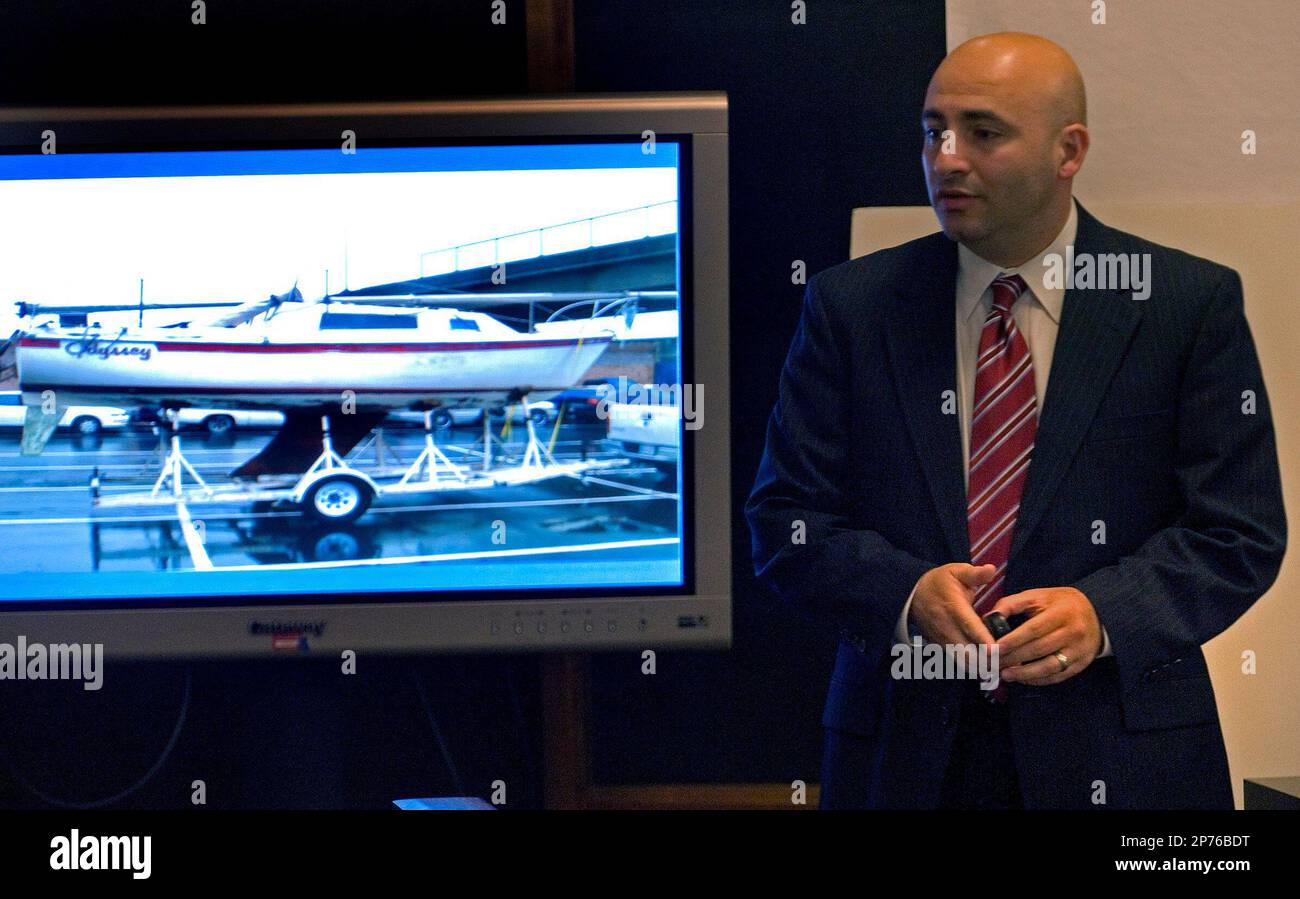 Orange County prosecutor, Ebrahim Baytieh displays the boat during ...