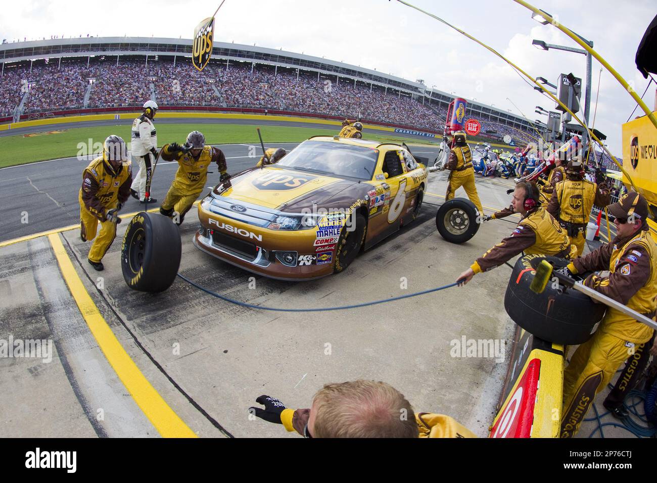 CONCORD, NC - MAY 29, 2011: David Ragan (6) comes in for a pit stop ...