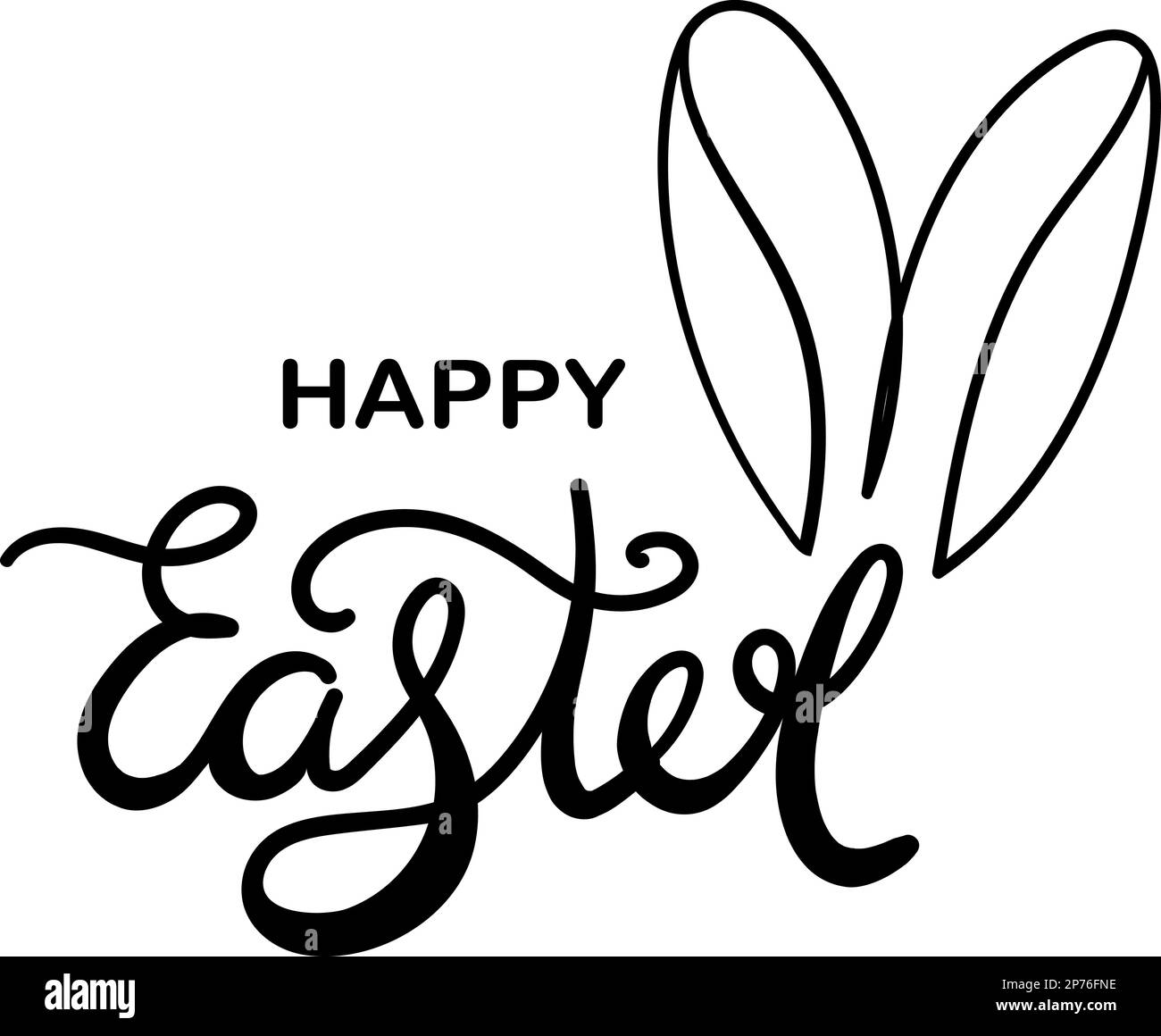 Happy Easter lettering with abstract Easter Bunny ears. Handwriting in ...