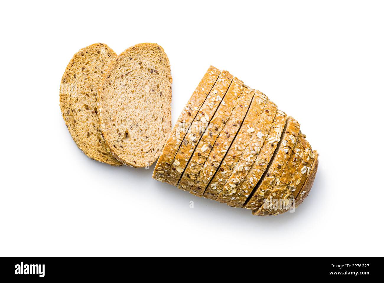 Sliced whole grain bread. Tasty wholegrain pastry with seeds isolated ...