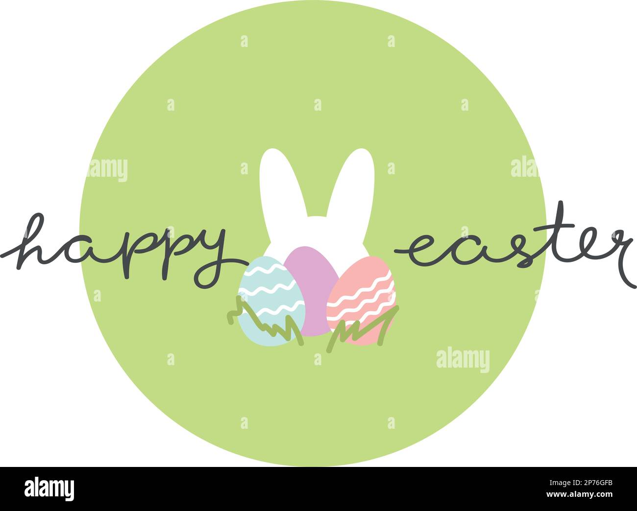 Cute simple Happy Easter logo with festive eggs and bunny silhouette on ...