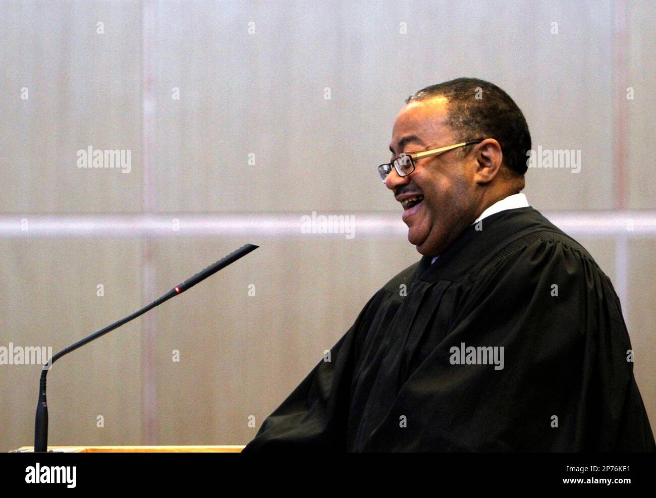 Judge Belvin Perry breaks into a smile while screening a new pool of ...