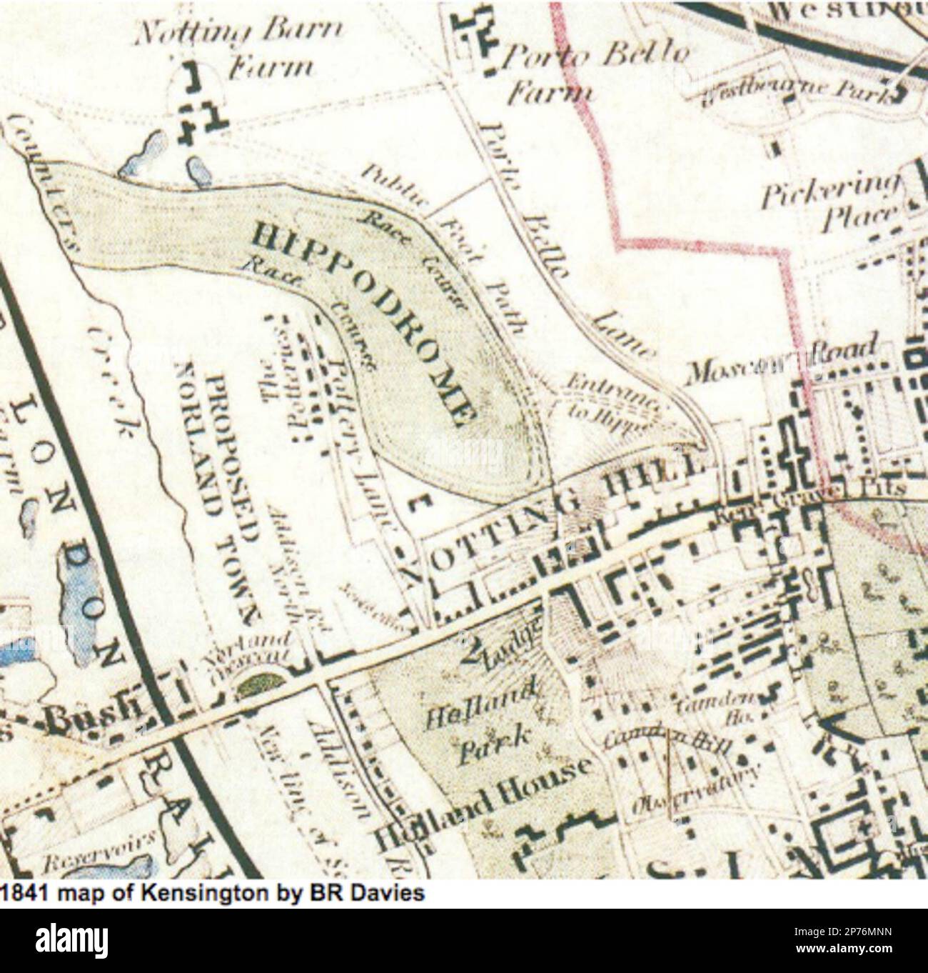 Map of London 1841 showing The Kensington Hippodrome Stock Photo - Alamy