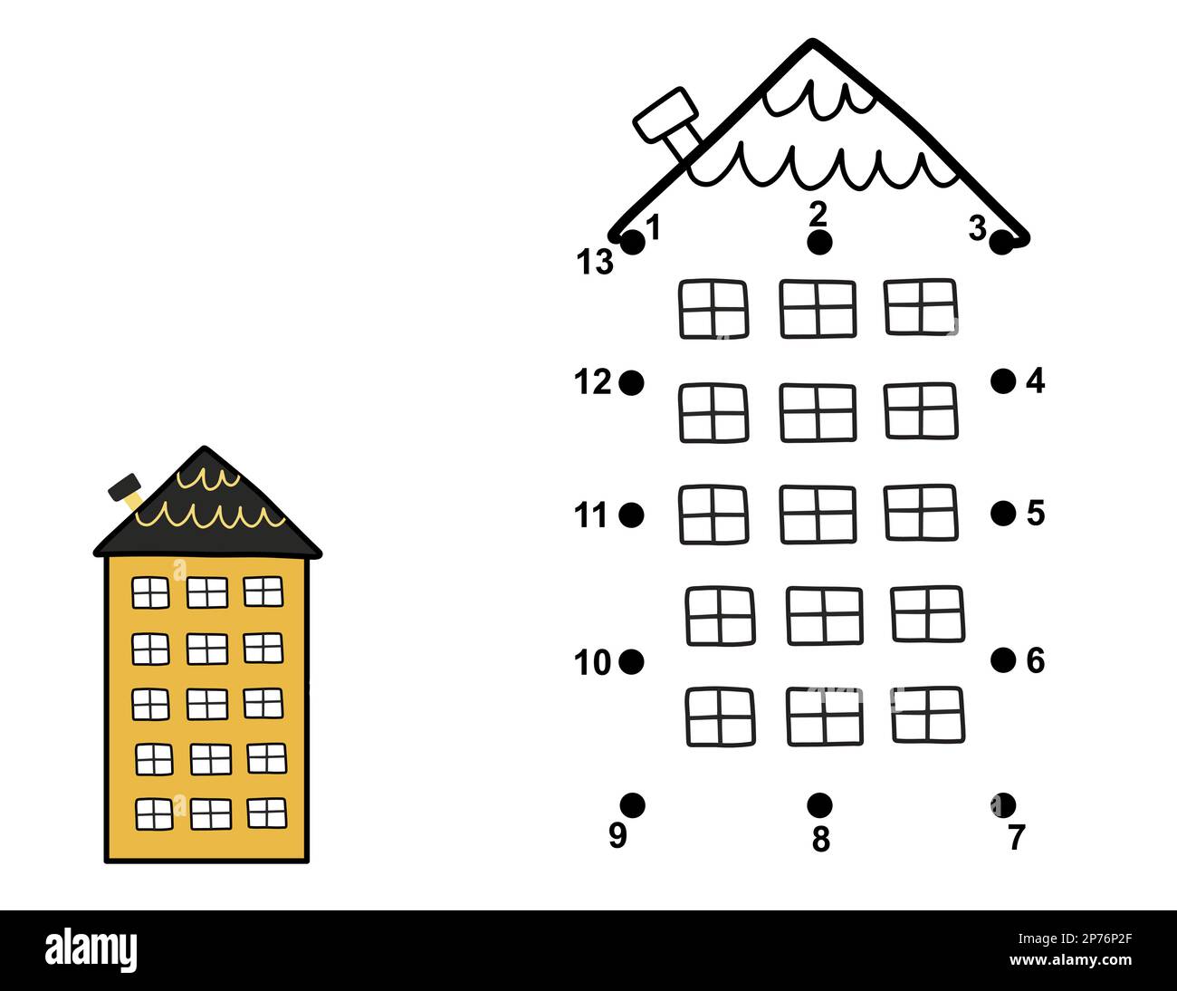 Dot to dot game for kids. Connect the dots and draw a house worksheet ...